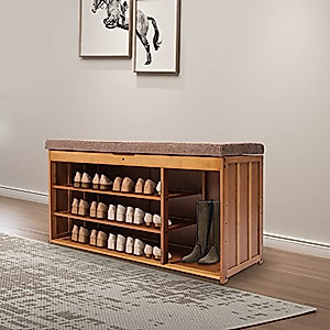 Wooden Shoe Rack for Entryway Bench with Storage Storage Shoe Shelf Rack Organizer for Shoes Wood Shoe Rack Home Strong and Sturdy Shoe Bench Storage Shelf (3-Tier 90cm/35.40in with Storage)