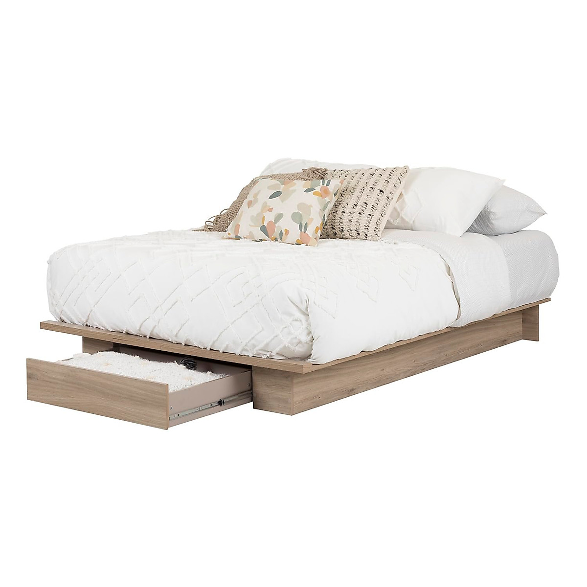South Shore Primo Full/Queen Platform Bed (54/60'') with drawer, Rustic Oak