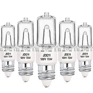 YBEK JDE11 75W 120V Halogen Bulb T4 Mini Candelabra Base Warm White 2800K Dimmable JD E11 Bulbs(Pack of 5)