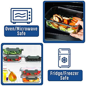 LYTIO Glass Food Containers Storage Organizers for Kitchen Pantry | BPA Free | Leak Proof | Odor Proof | Stain Resistant | 12 Sets | Freezer and Oven Safe(Gray)