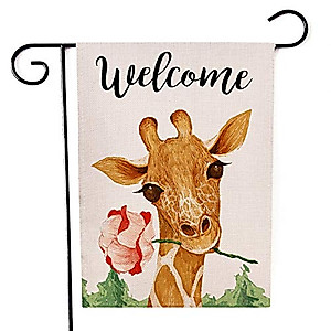 Welcome Spring Cute Giraffe Garden Flag Double Sided Decorative Small Summer Yard Decor Flags 12 X 18 Inch