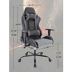 Office Chair Ergonomic Gaming Chair Computer Desk Chair Reclining Video Game Chair High Back PU Leather Executive Swivel Chair with Adjustable Armrests, Headrest and Lumbar Support