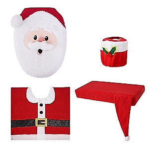 BYNNIX Christmas Bathroom Decoration Set 4Pcs with Toilet Cover Rugs Tank Cover Paper Box Cover Festive Indoor Party Decor Paper Box Cover