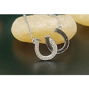 Dazzlingrock Collection 0.12 Carat (Ctw) Round Black & White Diamond Double Horseshoe Pendant with 18 inch Silver Chain for Women in in 925 Sterling Silver