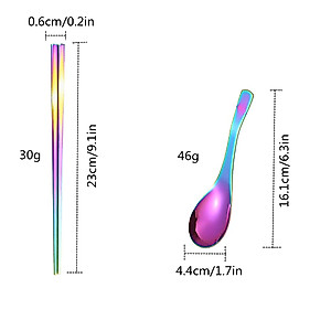 Chinese Metal Soup Spoons and Chopsticks Set for 4 People, Reusable Stainless Steel Ramen Short Handle Spoon Set Asian, Christmas Gift Dishwasher Safe (Rainbow)