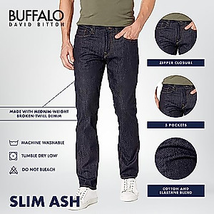 Buffalo David Bitton Men's Slim Ash Jeans, Rinse Wash Indigo, 34x32