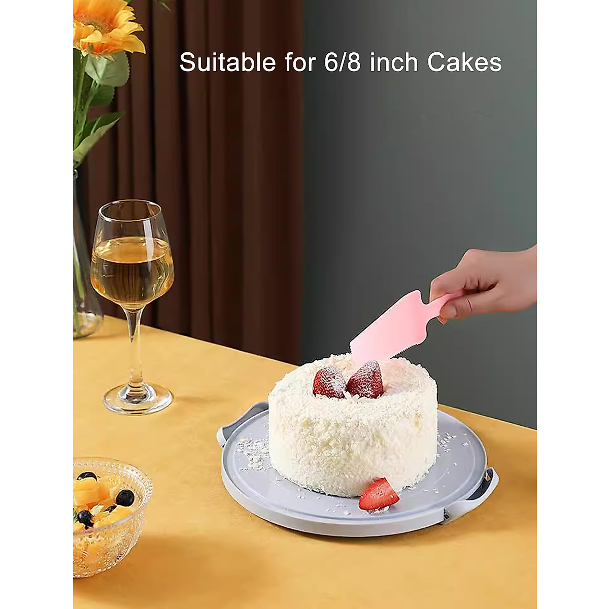 GLOGLOW 6/8 Inch Round Cake Carrier, Portable Cake Stand Cupcake Carrier with Lid Handle for Easily Hold Transport Cakes Pies Desserts (Blue)