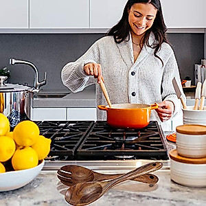 KALINCO Wooden Acacia Salad Servers with Salad Spoon and Fork Set Cooking Utensils for Kitchen (Natural Handmade Cookware) (salad servers)