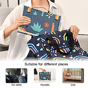 Bulletgxll Cartoon Couple Giraffes Portable Diaper Changing Pad Waterproof Changing Pad with Baby Tissue Pocket and Magic Stick for Newborn Baby.