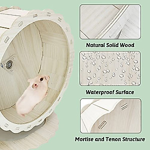 BNOSDM Wooden Hamster Exercise Wheel Silent Hamster Running Wheels with Stand Adjustable Quiet Small Animal Wheel Spinner Toy for Syrian Hamster Gerbil Mice Rat Hedgehogs (9 inch)