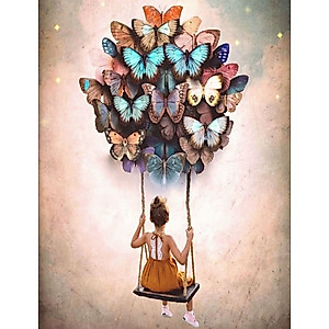 SNMUW Paint by Number for Adults, Easy Paint by Numbers for Beginner, Butterfly and Girl Acrylic Watercolor Paint by Number for Kids, DIY Oil Painting for Home Wall Decor Gift 16X20in