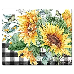 CounterArt Sunflower Fields 3mm Heat Tolerant Tempered Glass Cutting Board 15” x 12” Manufactured in the USA Dishwasher Safe