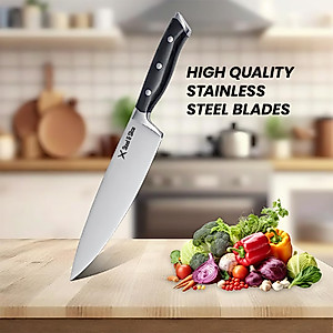 Knife Set, 19-Piece German Stainless Steel Kitchen Knife Set, Premium Knife Block Set with Knife Sharpener, Dishwasher Safe Knife Set with Block for Kitchen - 1 Year Refund Warranty