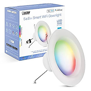 Feit Electric Smart Recessed Light, Fits Most 5-6" Can Housing, Works with Alexa or Google Assistant, Dimmable, 75W Equiv, 1000 Lumens, 2.4GHz WiFi Color Changing Downlight, LEDR6/RGBW/AG, 1 Pack