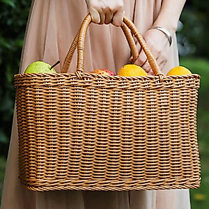 Cabilock 1pc Woven Basket Storage Bins with Lids Round Laundry Basket Tote with Wheels Wicker Baskets for Storage Woven Magazine Basket Tote Bags Boy Summer Convenience Bag Plastic Shopping
