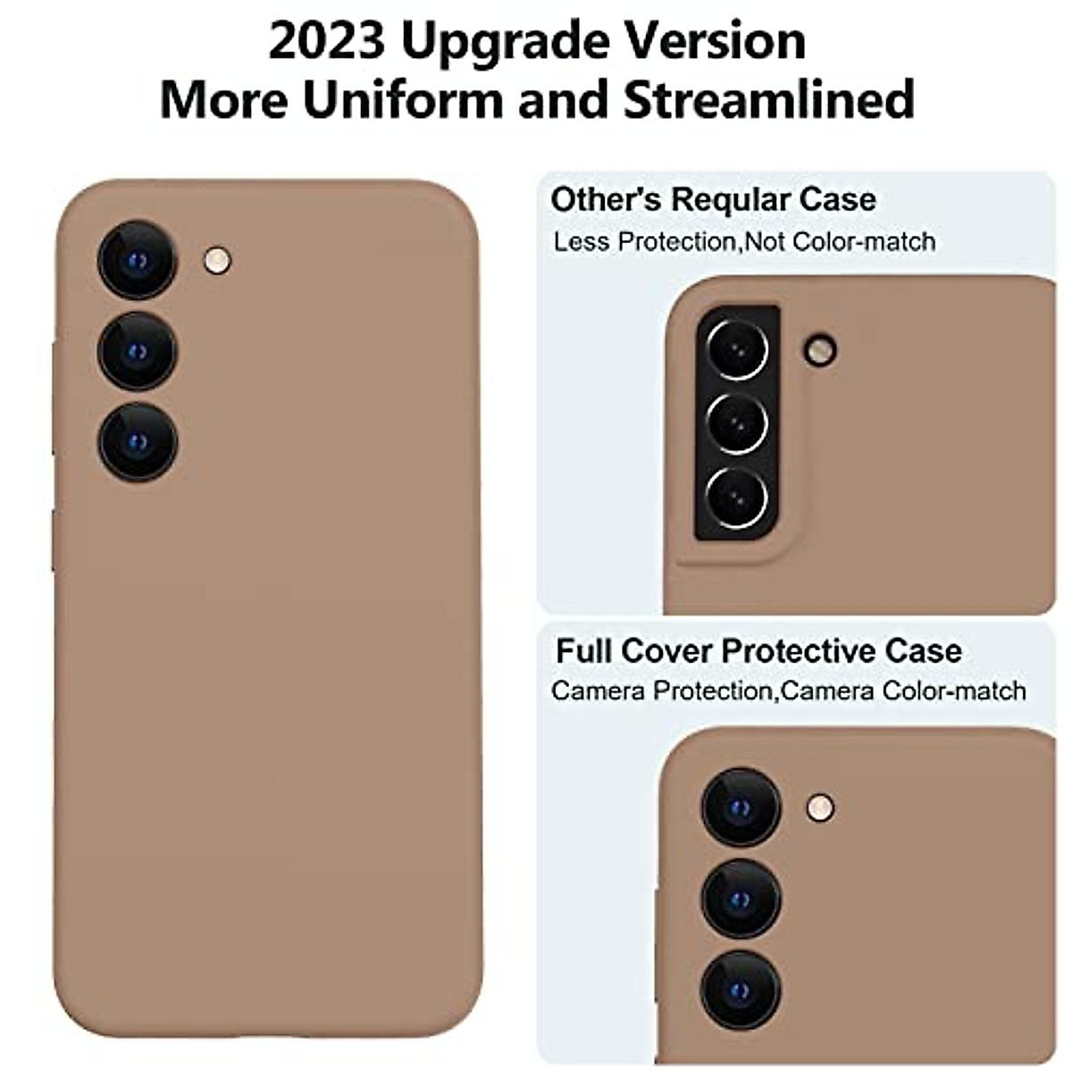 TISOOG Compatible with Galaxy S23 Case 6.1 inch-Silicone Full Cover Shockproof Protective Case with Soft Microfiber Lining Support Wireless Charging Phone Case for S23,Light Brown