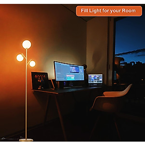 Fiqevs 3 Globe Gold Mid Century Floor Lamp, Modern Standing Lamp with Frosted Glass Shade & 3pcs Warm White LED Bulbs, Contemporary Tall Tree Lamp for Living Room, Bedroom - Antique Brass