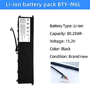 NBULBL BTY-M6L Laptop Battery Replacement for MSI GS65 GS75 Stealth Thin 8SE 8SF 8SG 8RF 9SD 9SE 9SF 9SG Modern 8RC P658SC WS65 9TM WS75 10TM Creator 8RD 8RE P75 PS63 GS60 Series MS-16Q2 MS-16Q3