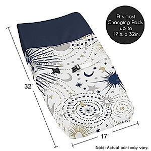 Sweet Jojo Designs Star and Moon Boy or Girl Baby Nursery Changing Pad Cover - Navy Blue, Gold, and Grey Celestial Sky Stars Gender Neutral Unisex