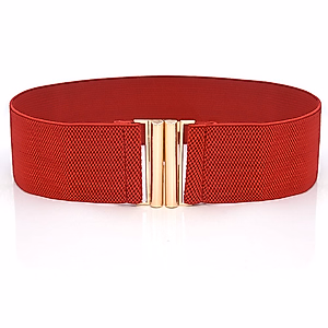 BEYLRZID Belts for Women, Waist Belt For Women for Dresses, Stretchy Vintage Elastic Belts with Metal Buckle (Red, L-XL(31"-36"))