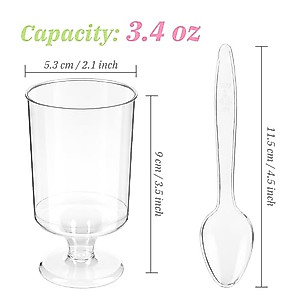 Kucoele 40 Pack 3 OZ Mini Dessert Cups with Spoons, Reusable Plastic Wine Cups Small Clear Party Serving Cups for Parfait Appetizer Pudding MousseTasting