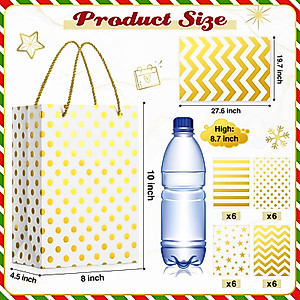 Tenceur 24 Pcs Valentine's Day Gift Bags with Tissue Paper Reusable Foil Gift Packaging with Handle for Wedding Birthday Mother's Day Baby Shower Party Favor 10 x 8 x 4.4 Inch(White and Gold)