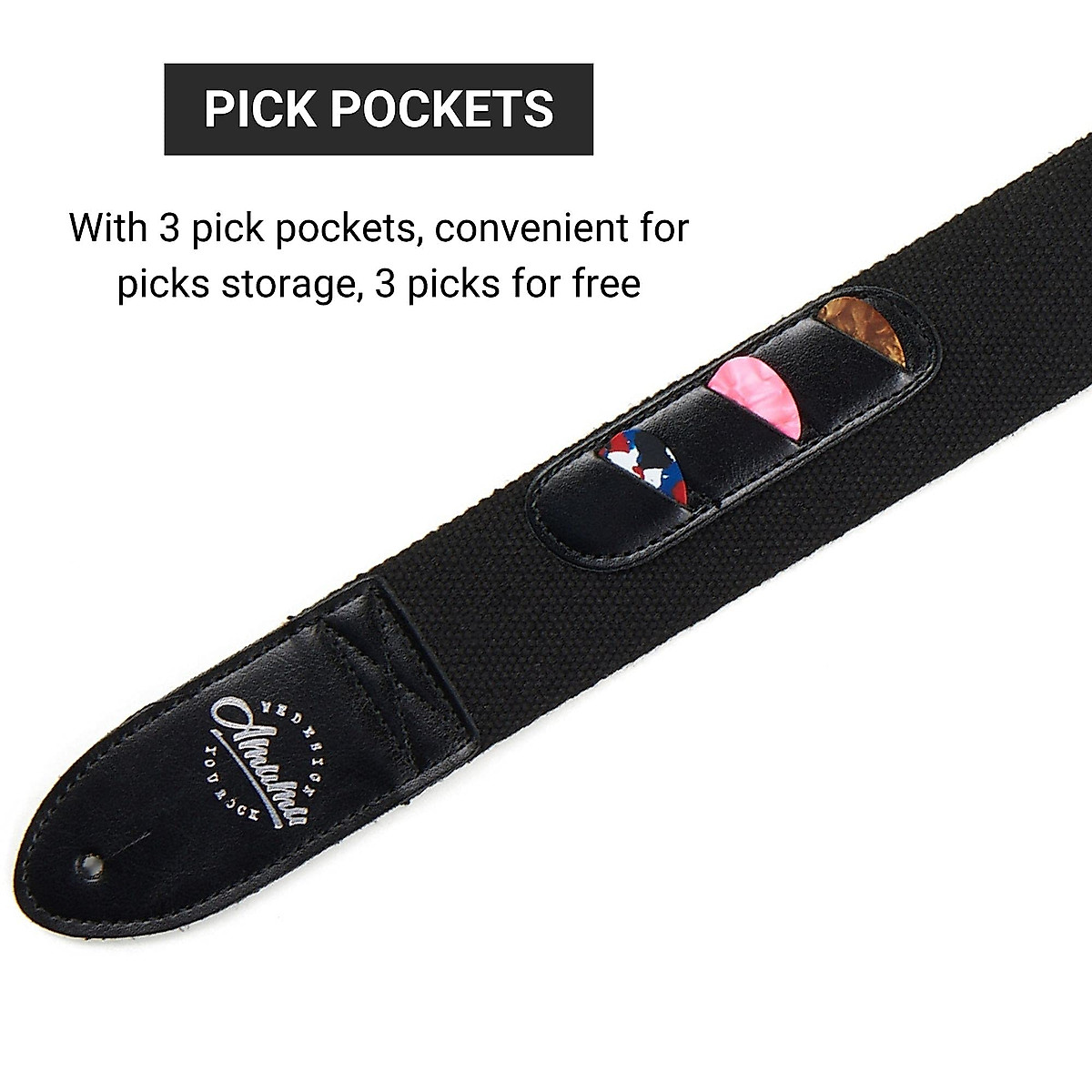 Amumu Guitar Strap Soft Cotton with 3 Pick Holders for Electric, Acoustic, Bass Guitar - Red