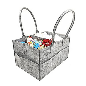 WSLCN Diaper Caddy Organizer Nursery Storage Wipes Bag Nappy Organizer Container Foldable Portable Car Travel Organizer for Changing Nappy Storage Basket Grey 34 * 24 * 18cm