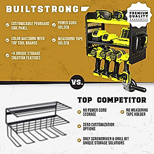 BUILTSTRONG Power Tool Organizer Wall Mount - 3-Tier Heavy-Duty Metal Hand Tool Storage Rack, Utility Racks, Drill Holder, PegBoard Side, & More - Garage Storage Cordless Tool Organizer (Green)
