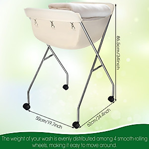 Mifoci Rolling Laundry Basket with Wheels, Foldable Rolling Laundry Cart Collapsible Hamper with Handle, Tubular Metal Frame and Removable Bag, White Bag Included, 24.4 x 19.7 x 34 Inches