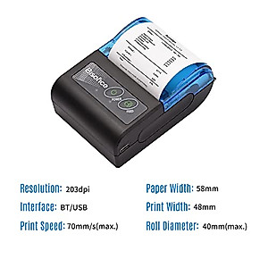BISOFICE 58mm Bluetooth Receipt Printer, Mini Thermal Printer 2 inch Wireless USB Receipt Bill Ticket Printer with Print Paper, Compatible with iOS Android Windows