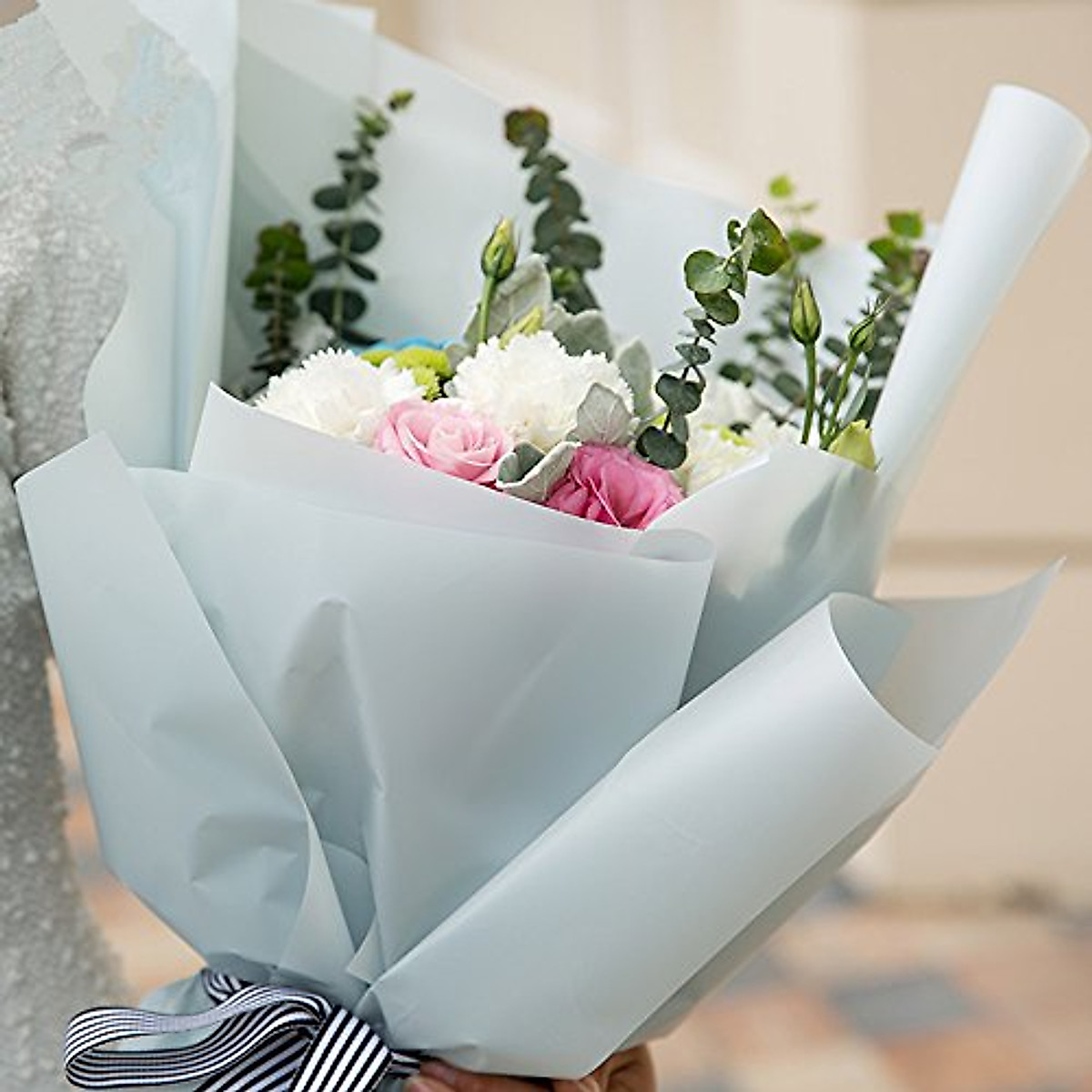 Korean Style Flower Wrapping Paper Floral Bouquet Gift Packaging Supplies Multi Colors 20 Counts (Pale Blue)