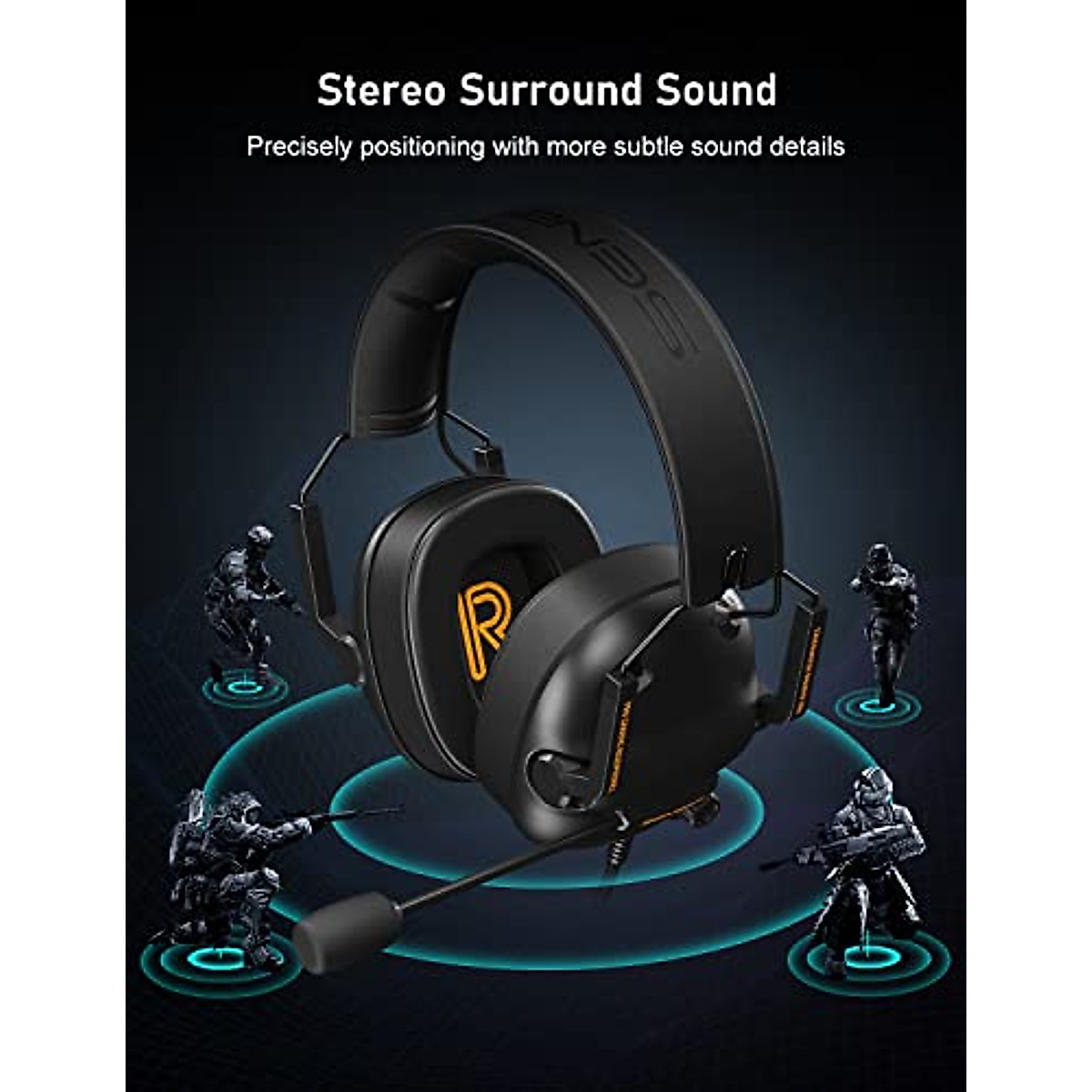 SENZER SG500 Surround Sound Pro Gaming Headset with Noise Cancelling Microphone - Detachable Memory Foam Ear Pads - Portable Foldable Headphones for PC, PS4, PS5, Xbox One, Switch - Black