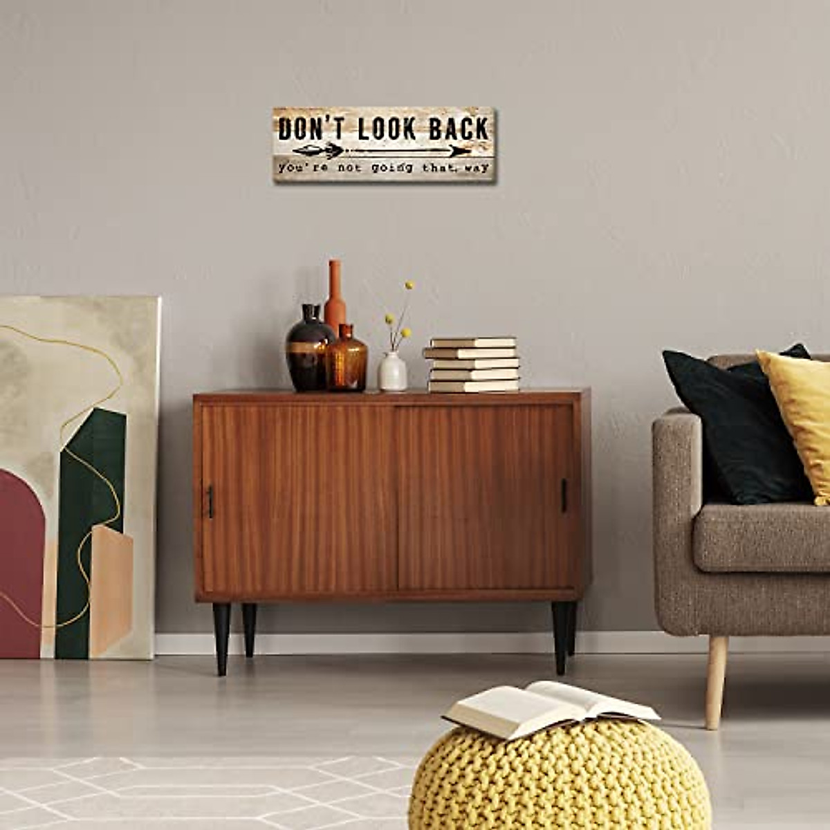 Pigort Inspirational Wall Art - Don’t Look Back - Quote & Saying Art Painting, Motto Print Canvas Picture，Motivational Wall Art for Office or Living Room Home Decor (Yellow)