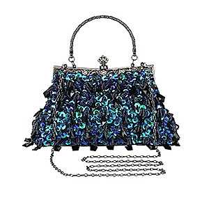 Tanpell Womens Sequins Clutch Bag Fashion Diamond Evening Handbag Bridal Purse for Wedding Party (Peacock Green)