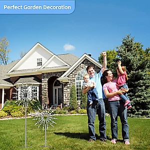 3D Wind Powered Kinetic Sculpture,Unique and Magical Metal Windmill,Wind Sculptures,Metal Wind Spinner Solar, Lawn Wind Spinners for Yard/Garden Decoration,Spring Easter Decorations (Silver)