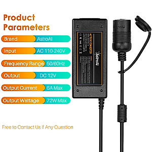 AstroAI AC to DC Converter, 6A/72W/110V to 12V Converter, Car Cigarette Lighter Socket AC/DC Power Supply Adapter Transformer for Car Refrigerator, and Other Car Devices