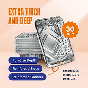 Aluminum Pans 9x13 Disposable Foil Pans [30-Pack] Heavy-Duty Baking Pans, Half-Size Deep Steam Table Pans - Tin Foil Pans Great for Cooking, Baking, Heating, Storing, Food Prepping by Stack Man