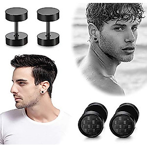 FIBO STEEL 10 Pairs Stainless Steel Black Stud Earrings for Men Women Huggie Earring Ear Piercing Set Hoop