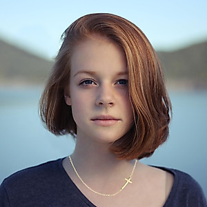 Inspired By My Girls 14K Gold Over Sterling Silver Sideways Cross Necklace with Adjustable Rolo Chain and Faith Keepsake Card Gift For Women