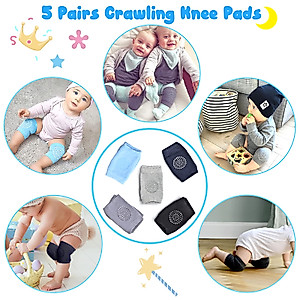 IUMÉ Baby Knee Pads for Crawling, 5 Pairs Unisex Baby Crawling Pads Anti-Slip Baby Protect Knee Pads for Crawling