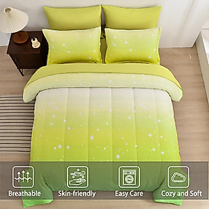 Drucon Girls Comforter Set Twin, 6 Pieces Bed in a Bag Gradient Yellow Comforter Soft Microfiber Bedding Set Twin Size(1 Comforter, 1 Flat Sheet, 1 Fitted Sheet, 1 Pillow sham, 2 Pillowcases)