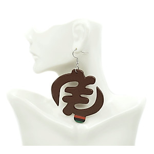 Teri's Boutique Adinkra Symbol Gye Nyame Nothing but God Women Ghana Fashion Big Dangle Earrings (Dark Brown)
