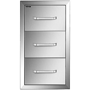 Happybuy 17''W x 30''H Triple Access Stainless Steel with Chrome Handle BBQ Island Drawers for Outdoor Kitchen or Grill Station