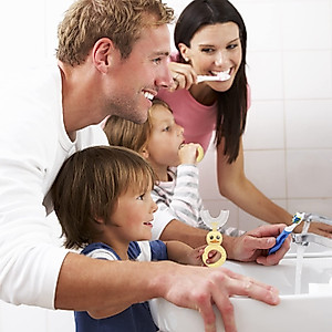 Whaline 4 Pack Kids U-Shaped Toothbrush Little Duck Manual Training Yellow White Pink Blue Tooth Brush Multicolor Silicone Whitening Massage Toothbrush Whole Mouth Toothbrush for Kids 2-6 Years