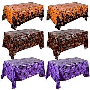 CIEOVO 6 Pieces Halloween Table Cover, Halloween Rectangle Plastic Tablecloth Pumpkin Cobweb Spider Pattern Table Cover for Halloween Kitchen Dinning Room Party Decoration Supplies