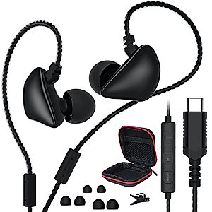 USB C Headphones Over Ear Earbuds Running, Hi-Fi Bass Stereo Wrap Around in Ear Wired Sports with Mic for Workout Noise Isolating Type C Earphones for Samsung Fold 4 Flip 3 S22 S23 iPad 10 Pixel 7 Pro
