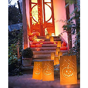 Homemory 24 Pcs Orange LED Tealight Candles with 24 Pcs Orange Halloween Luminary Bags