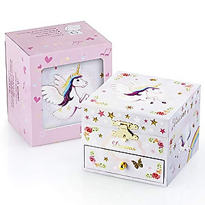 RR ROUND RICH DESIGN Kids Musical Jewelry Box for Girls with Drawer and Jewelry Set with Brave Unicorn - Beautiful Dream Tune Purple