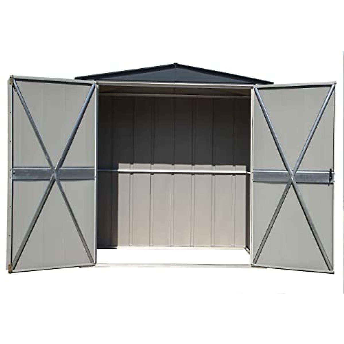 Arrow Shed Designed 6' x 3' x 6' Compact Outdoor Metal Backyard, Patio, and Garden Shed Kit, Flute Gray and Anthracite